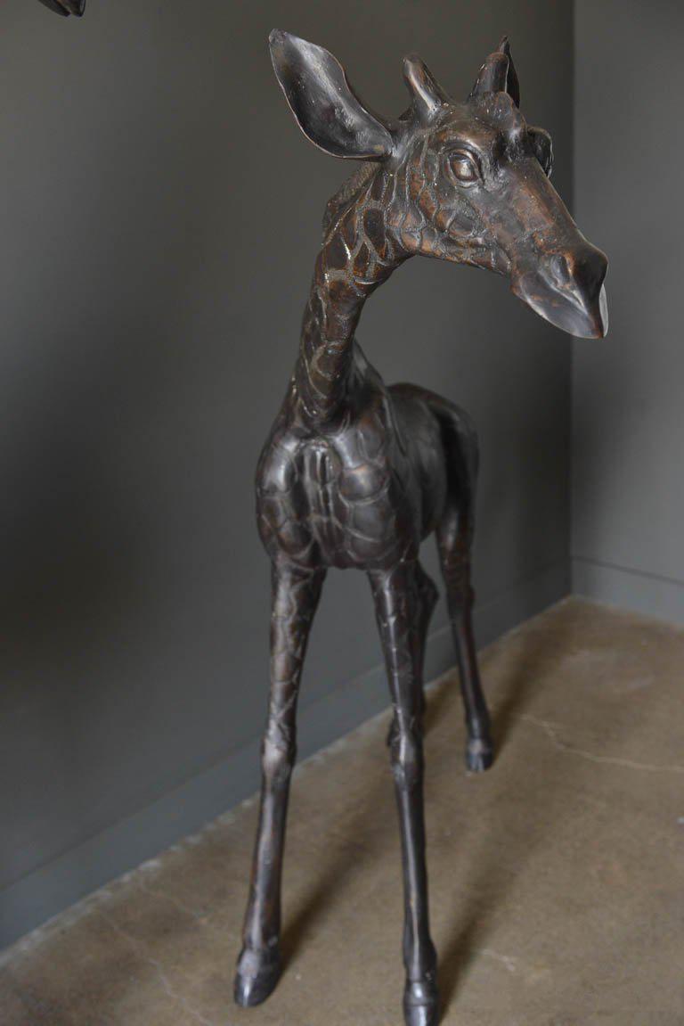 Large Scale Pair of Bronze Giraffe Statues, circa 1970 at 1stDibs