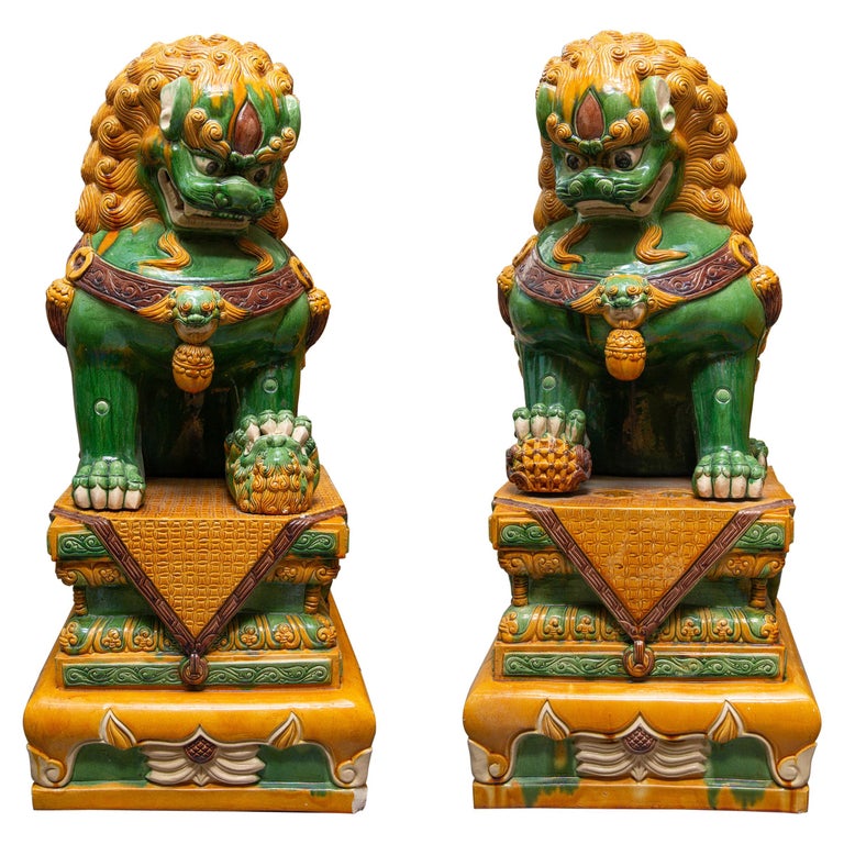 Large Scale Pair of Colorful Foo Dogs at 1stDibs