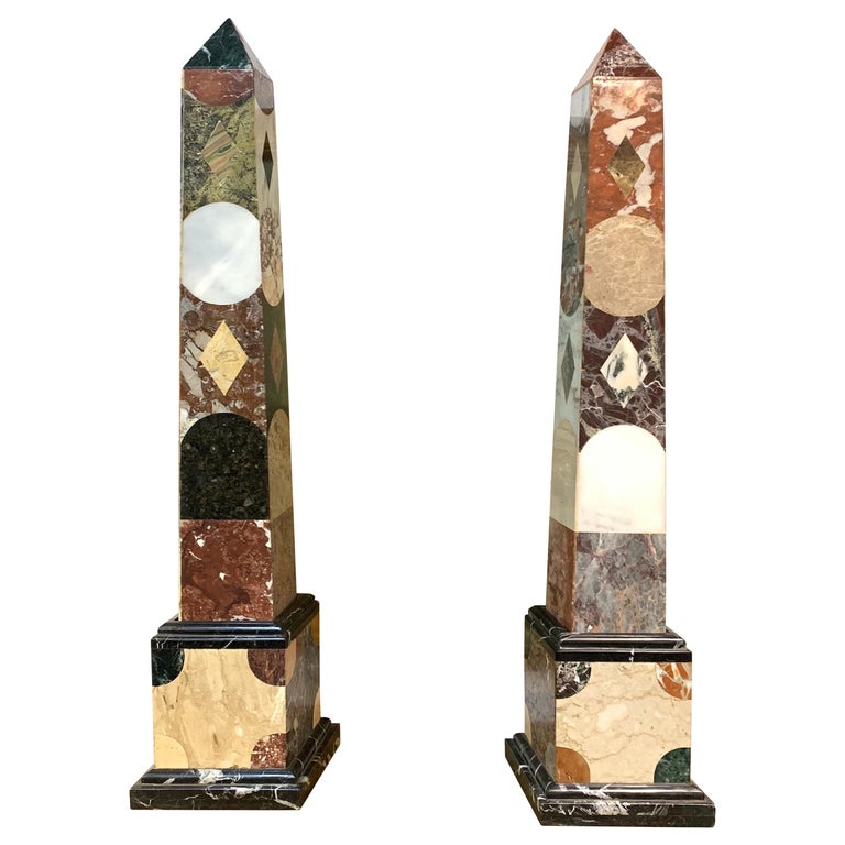 Large Scale Pair of Grand Tour Style Specimen Marble Obelisks at 1stDibs