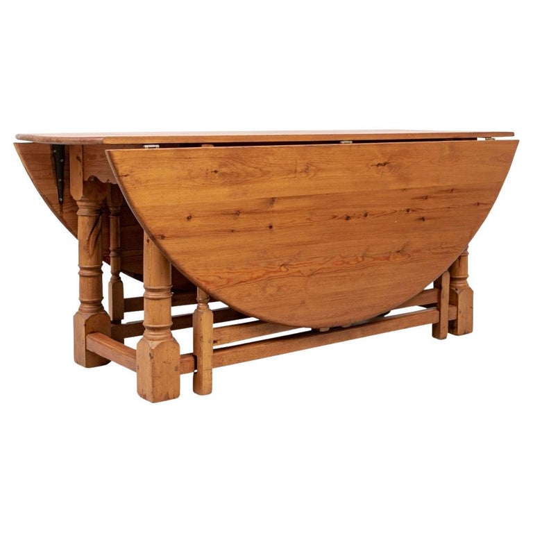 Large Scale Pine Gate Leg Drop-Leaf Dining Table For Sale at 1stDibs