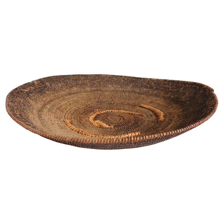 Large Scale Round Woven Rattan Decorative Basket at 1stDibs