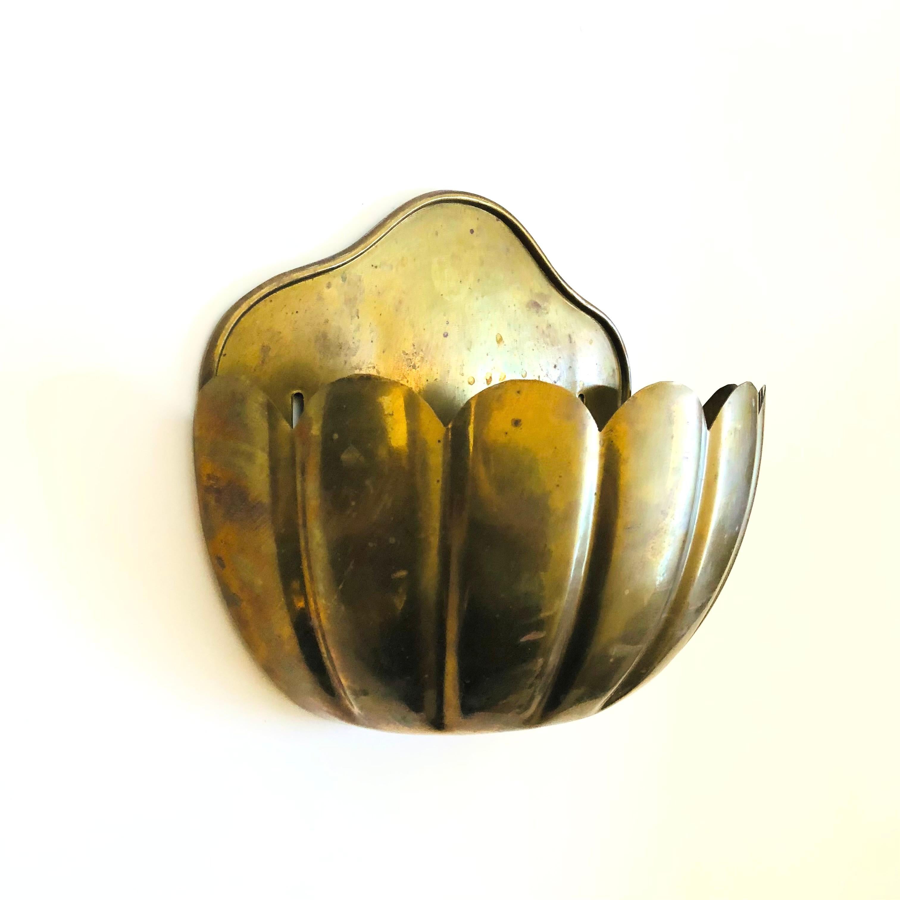 Large Scalloped Brass Wall Pocket For Sale at 1stDibs