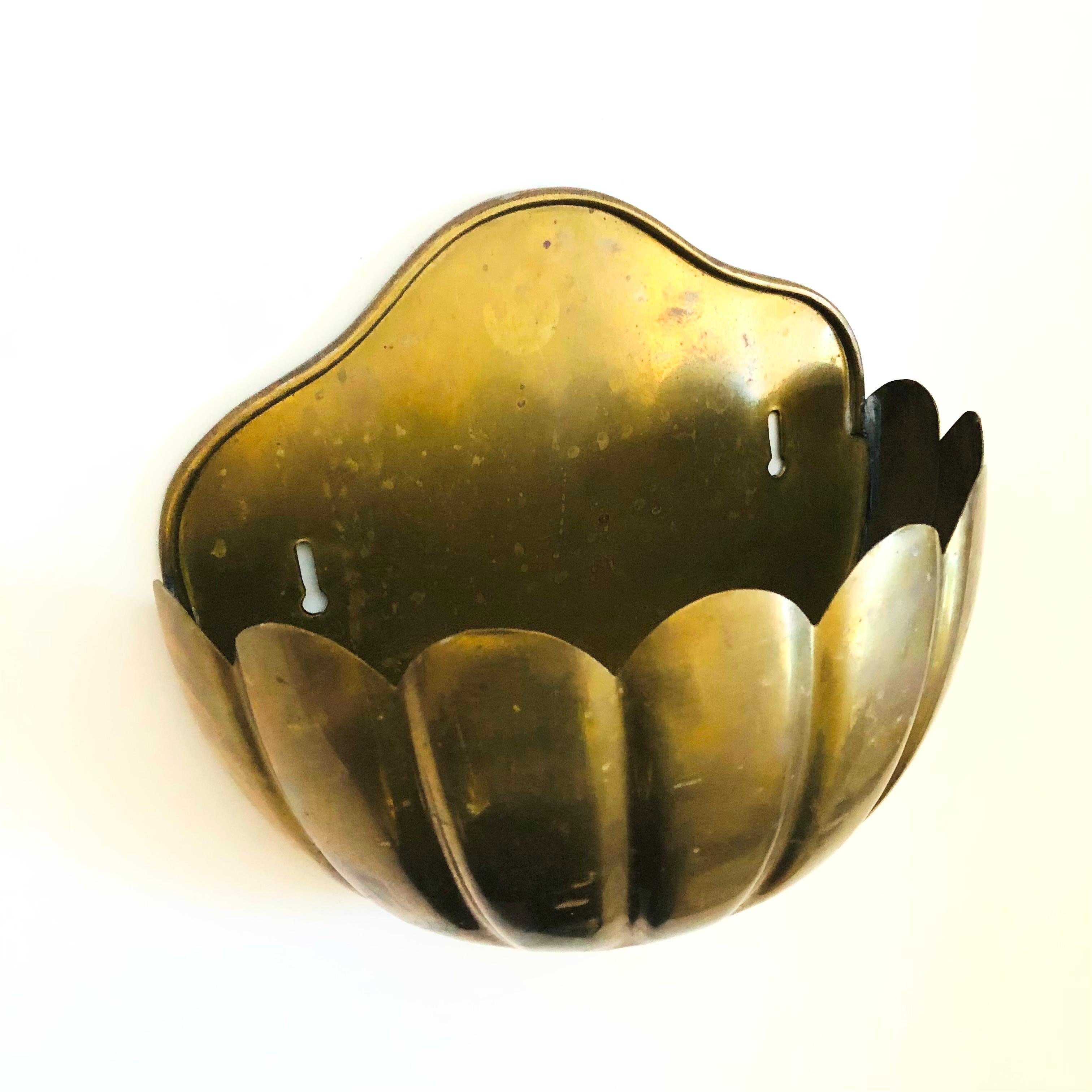 Large Scalloped Brass Wall Pocket For Sale at 1stDibs