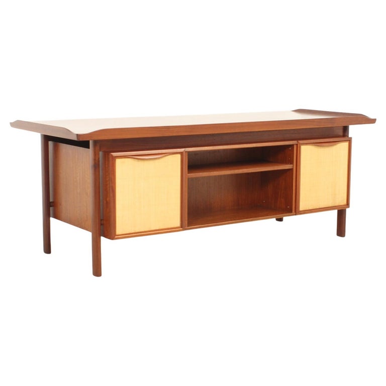 Large Scandinavian Executive Desk with Seagrass Doors, 1950's For Sale ...