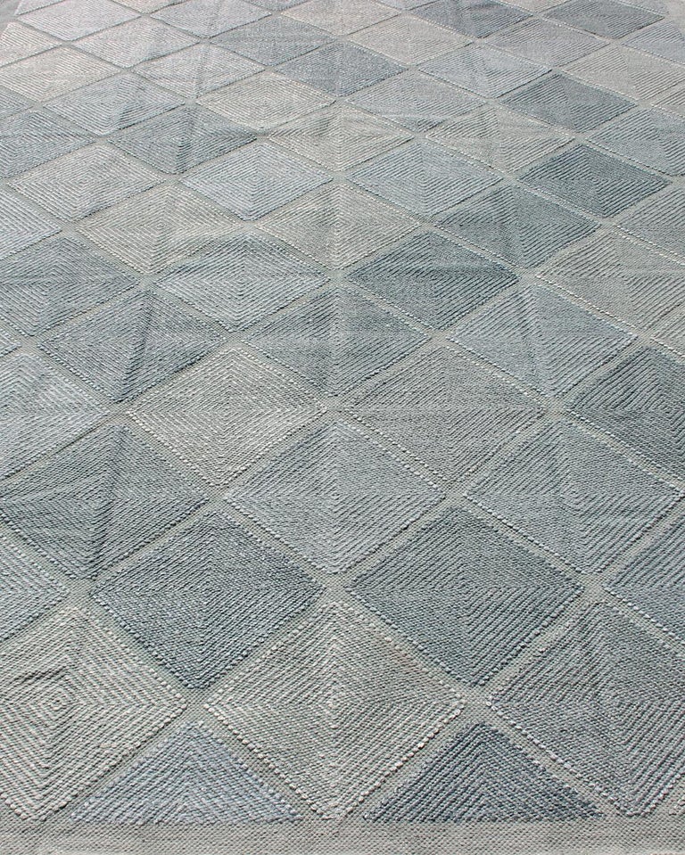 Large Scandinavian Inspired Design Rug in Blue, Tan and Gray Colors For ...