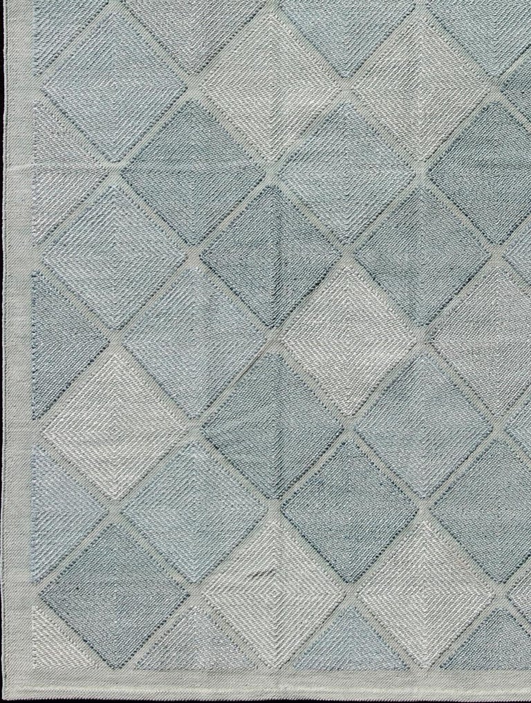 Large Scandinavian Inspired Design Rug in Blue, Tan and Gray Colors For ...