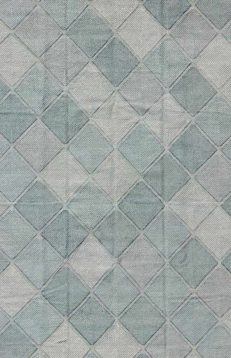 Large Scandinavian Inspired Design Rug in Blue, Tan and Gray Colors For ...
