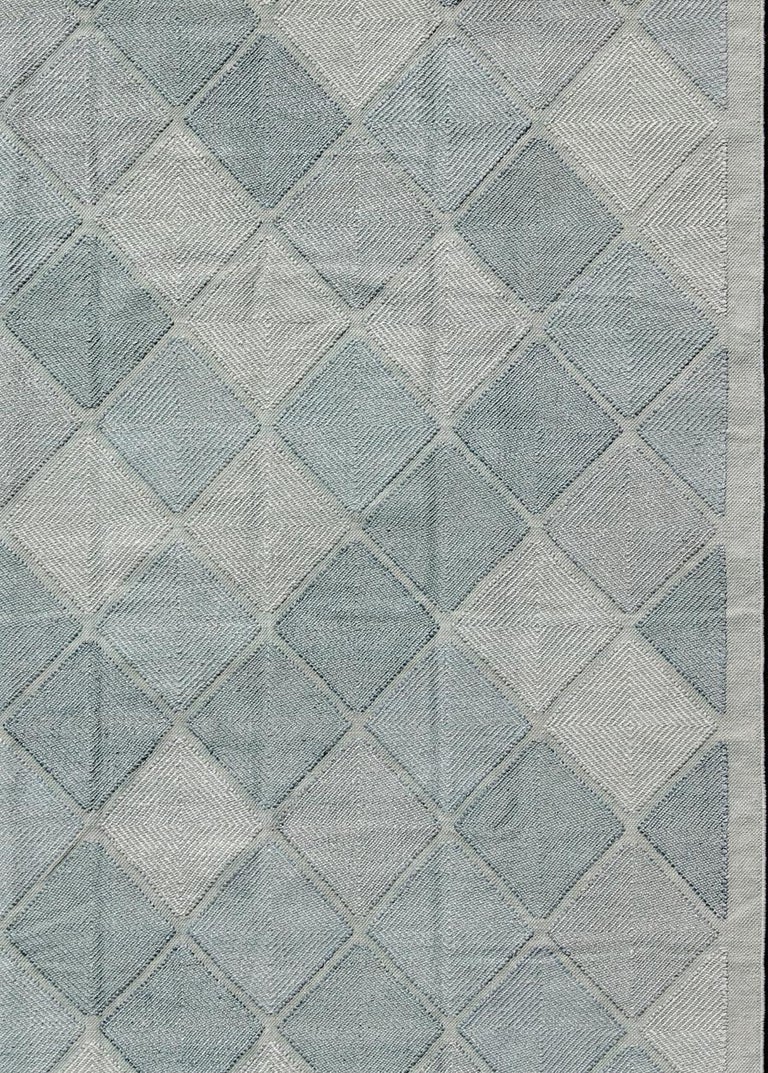 Large Scandinavian Inspired Design Rug in Blue, Tan and Gray Colors For ...