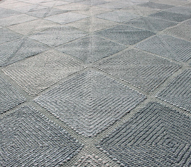 Large Scandinavian Inspired Design Rug in Blue, Tan and Gray Colors For ...