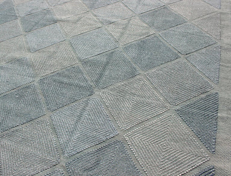 Large Scandinavian Inspired Design Rug in Blue, Tan and Gray Colors For ...