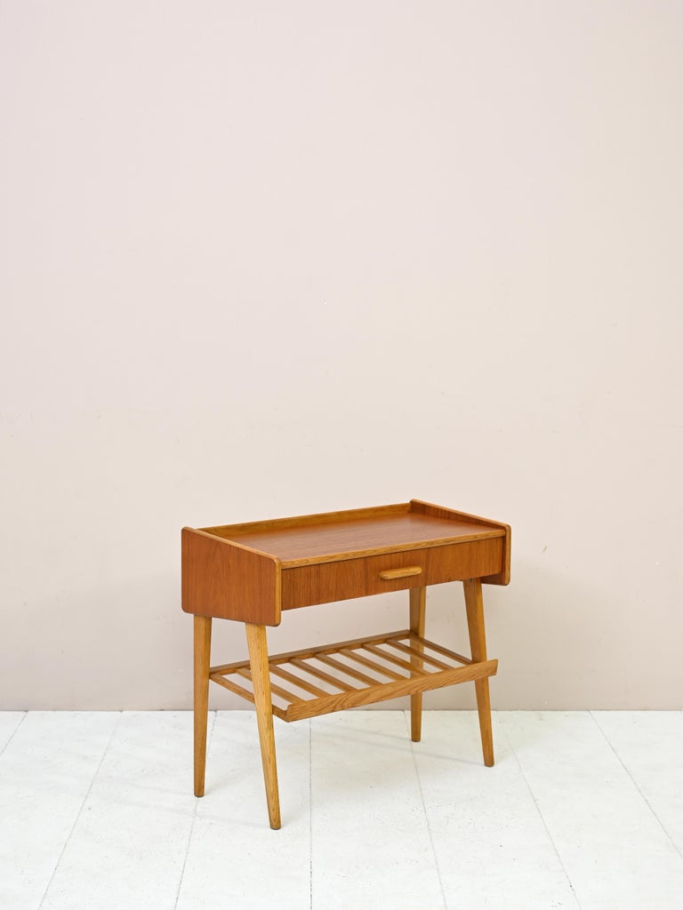 Large Scandinavian Teak and Oak Bedside Table For Sale at 1stDibs