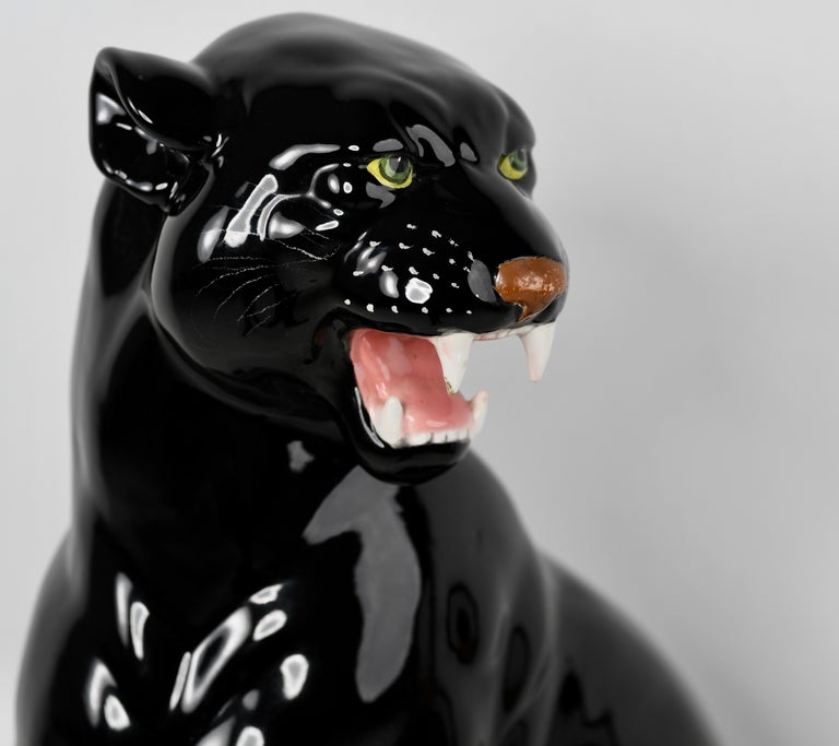 Large Sculptural Ceramic Glazed Panther Italian For Sale at 1stDibs ...