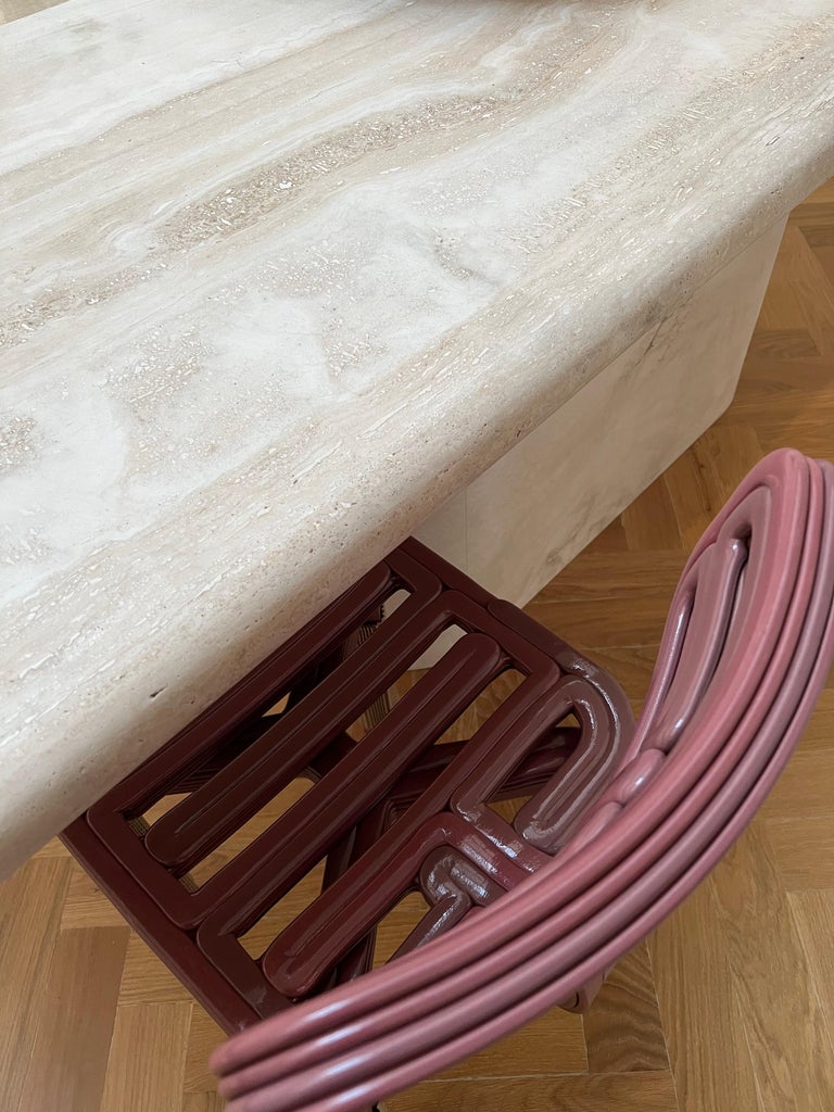 Large Sculptural curved edge travertine rectangle dining table For Sale ...