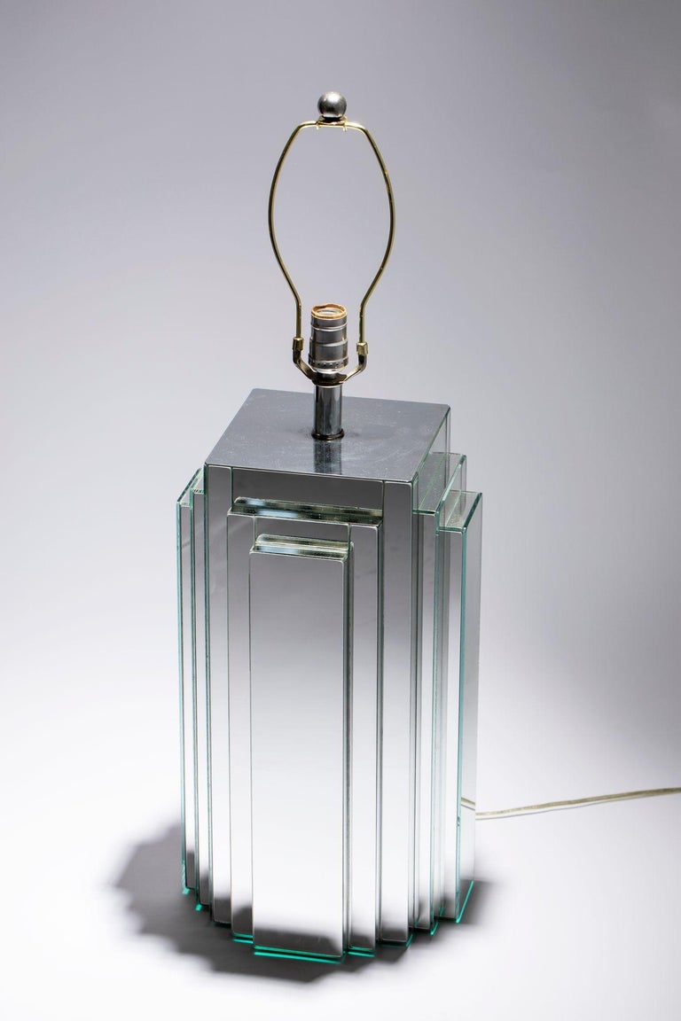 Large Sculptural Mirrored Art Deco Lamp For Sale at 1stDibs