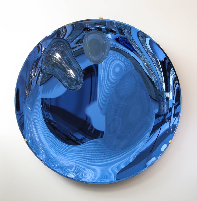 Large Sculptural Round Concave Cobalt Blue Mirror or Wall Sculpture ...