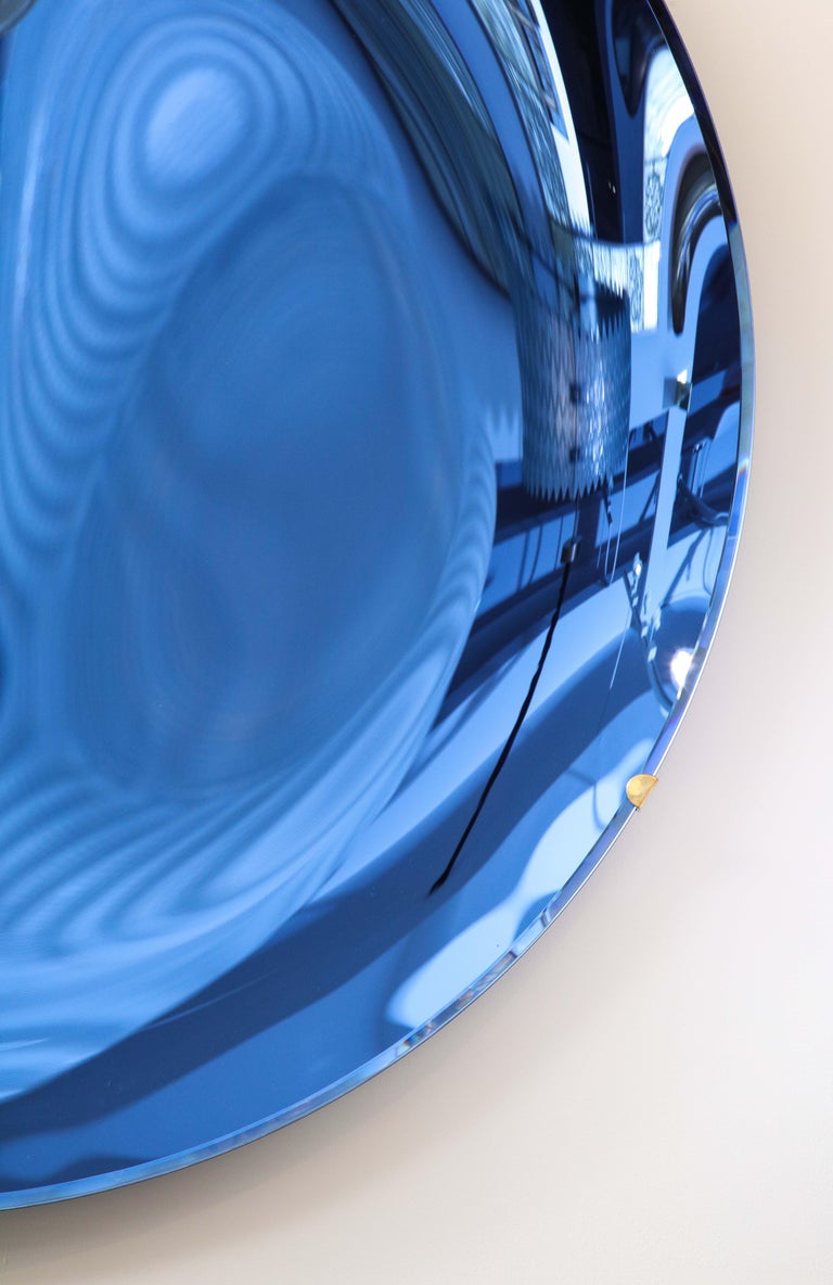 Large Sculptural Round Concave Cobalt Blue Mirror or Wall Sculpture ...
