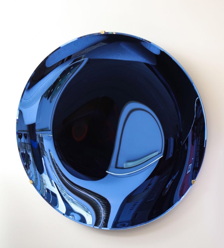 Large Sculptural Round Concave Cobalt Blue Mirror or Wall Sculpture ...