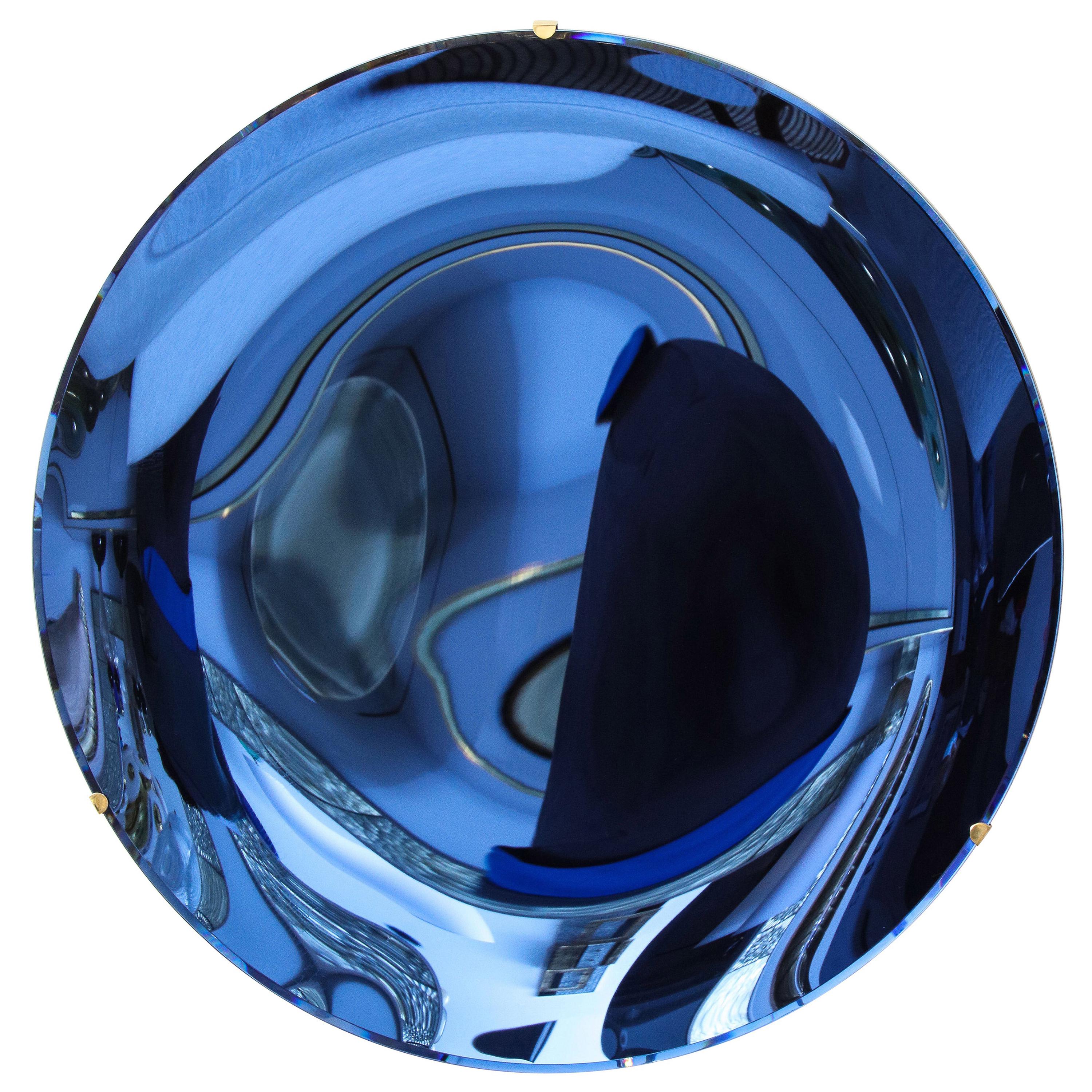 Large Sculptural Round Concave Cobalt Blue Mirror or Wall Sculpture ...