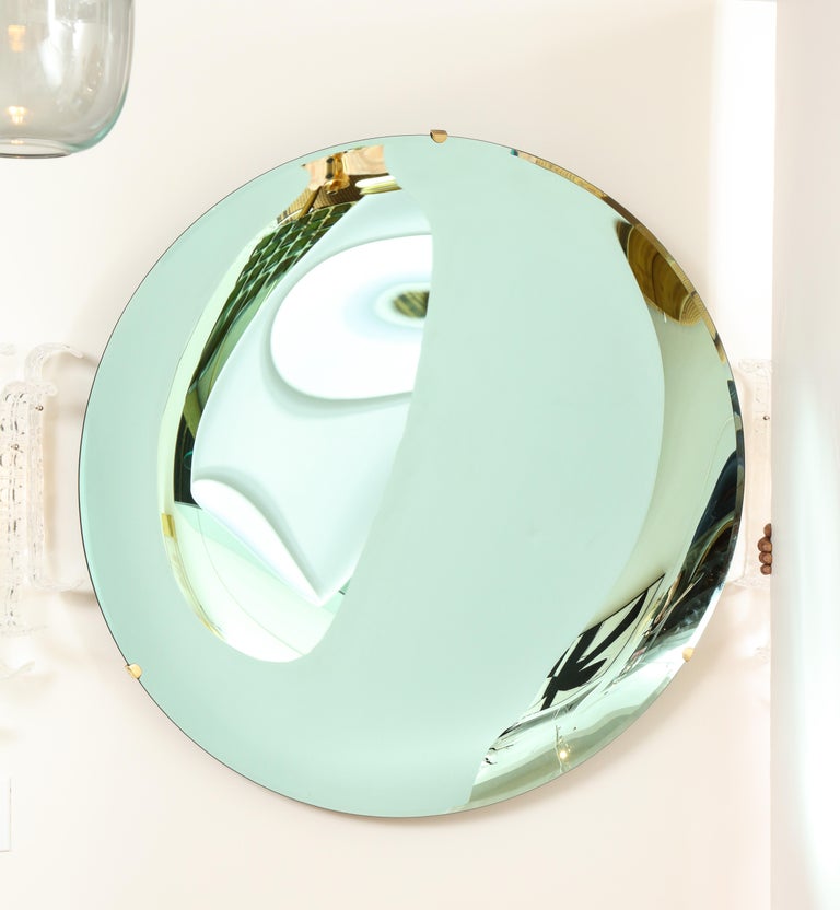 Large Sculptural Round Concave Green "Verde" Mirror or Wall Art, Italy ...