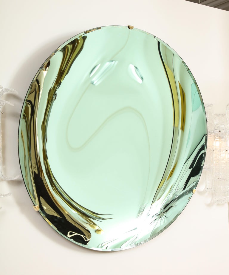 Large Sculptural Round Concave Green "Verde" Mirror or Wall Art, Italy ...