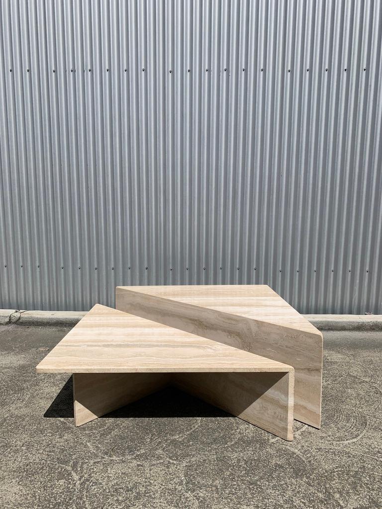 Large Sculptural Travertine Bi-Level Coffee Table at 1stDibs