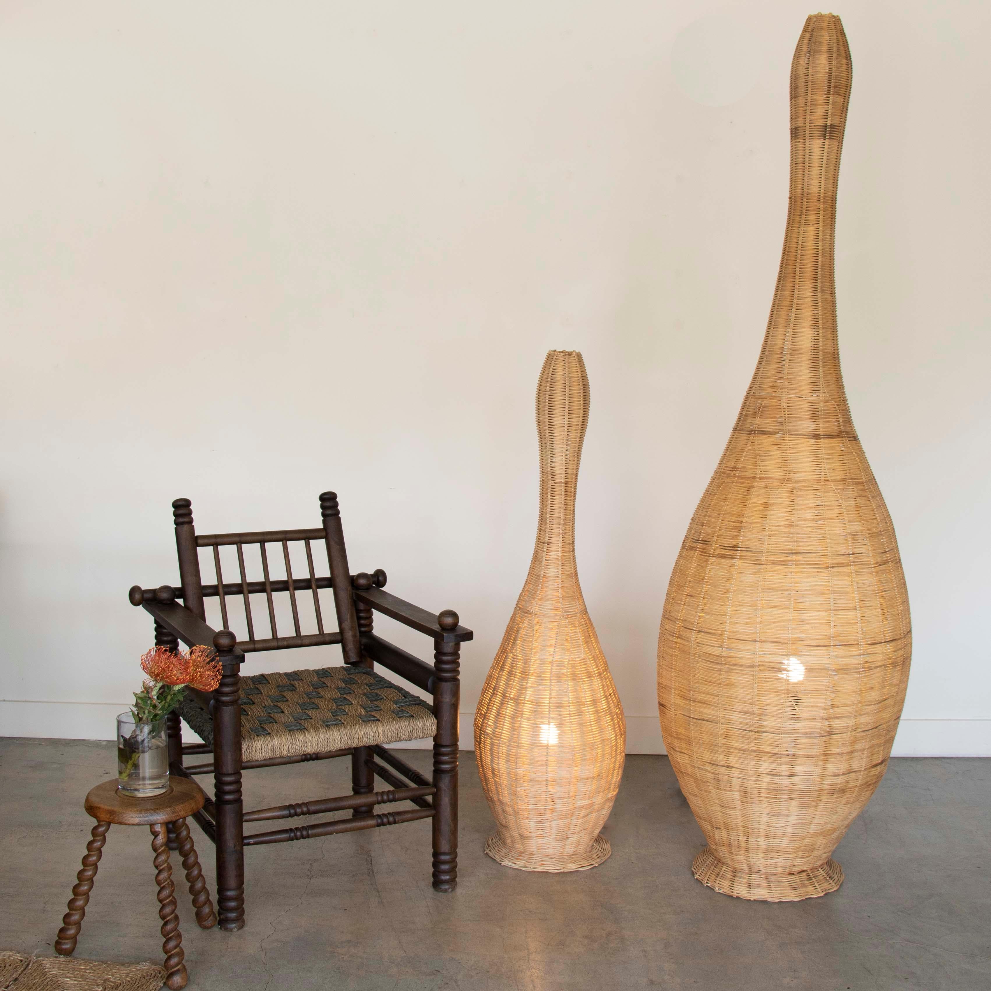 Large Sculptural Wicker Floor Lamp, France For Sale at 1stDibs