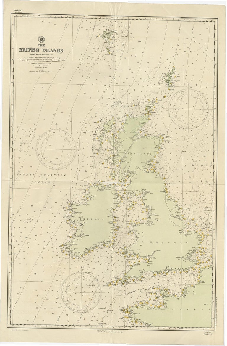 Large Sea Chart of the British Islands, 1918 For Sale at 1stDibs