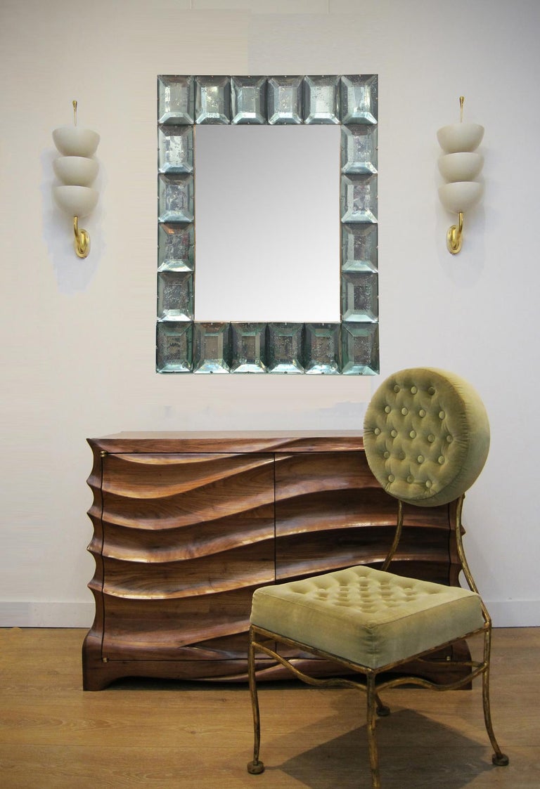 Large Sea Green Diamond Murano Glass Mirror For Sale at 1stDibs