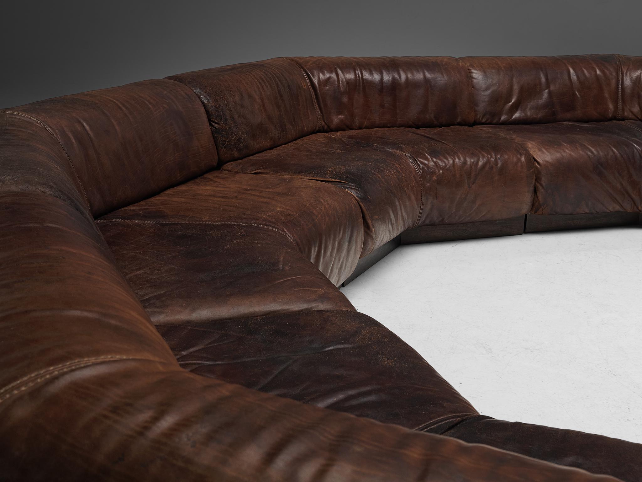 Large Sectional Sofa in Brown Leather For Sale at 1stDibs | large brown ...