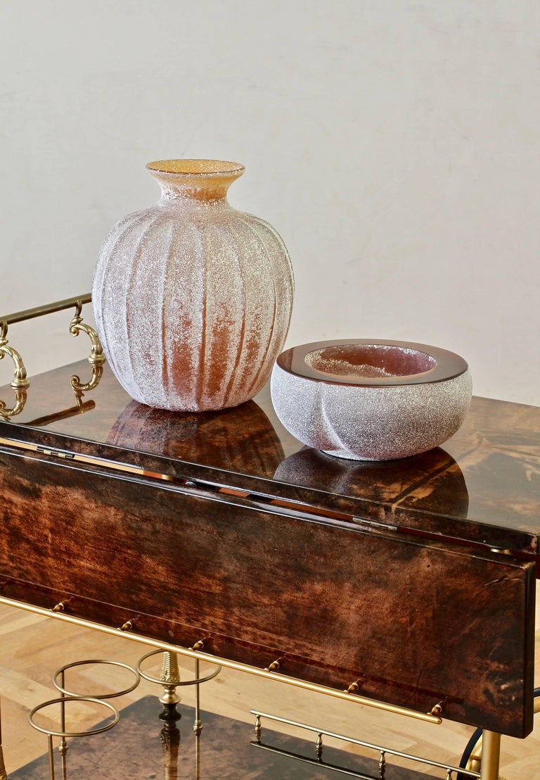 Large Seguso Vetri d'Arte Amber 'a Scavo' Murano Glass Bowl at 1stDibs