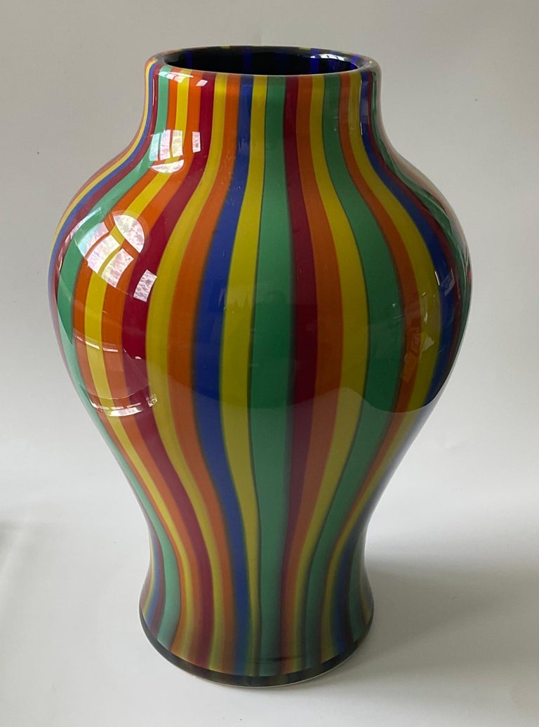 Large Seguso Viro Vibrant Blue Interior Striped Murano Glass Signed ...