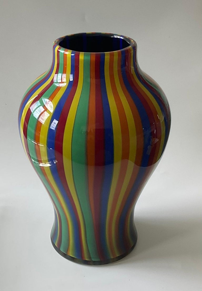 Large Seguso Viro Vibrant Blue Interior Striped Murano Glass Signed ...