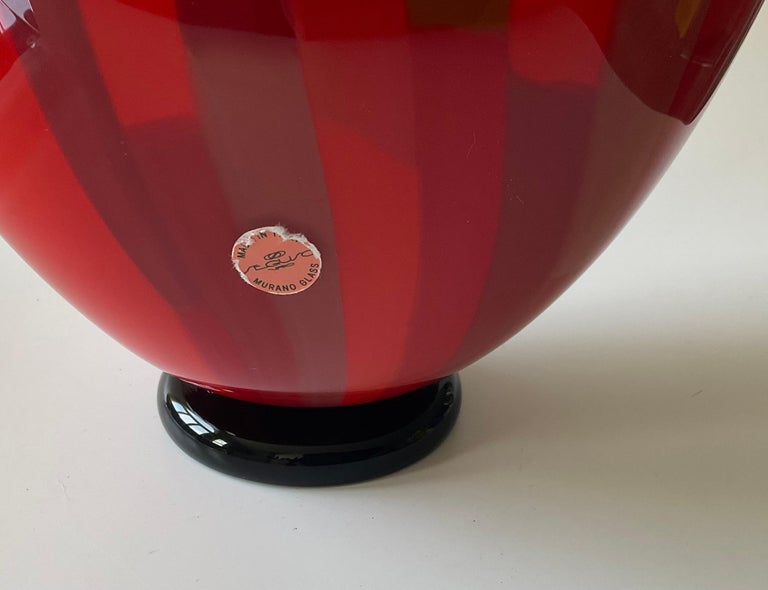Large Seguso Viro Vibrant Red Murano Glass Signed Patchwork Vase For ...