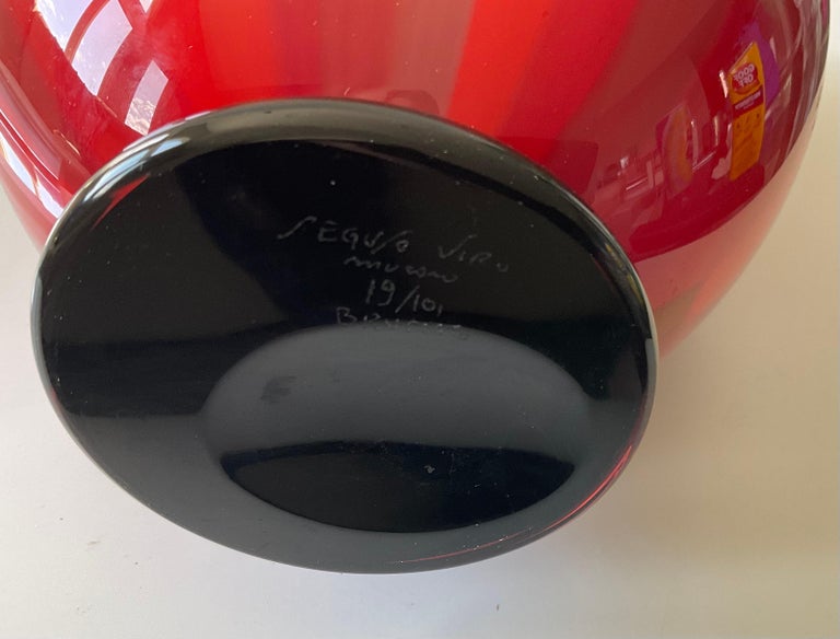 Large Seguso Viro Vibrant Red Murano Glass Signed Patchwork Vase For ...