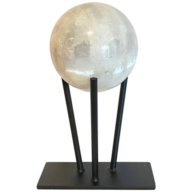 Large Selenite Sphere on Custom Iron Stand at 1stDibs