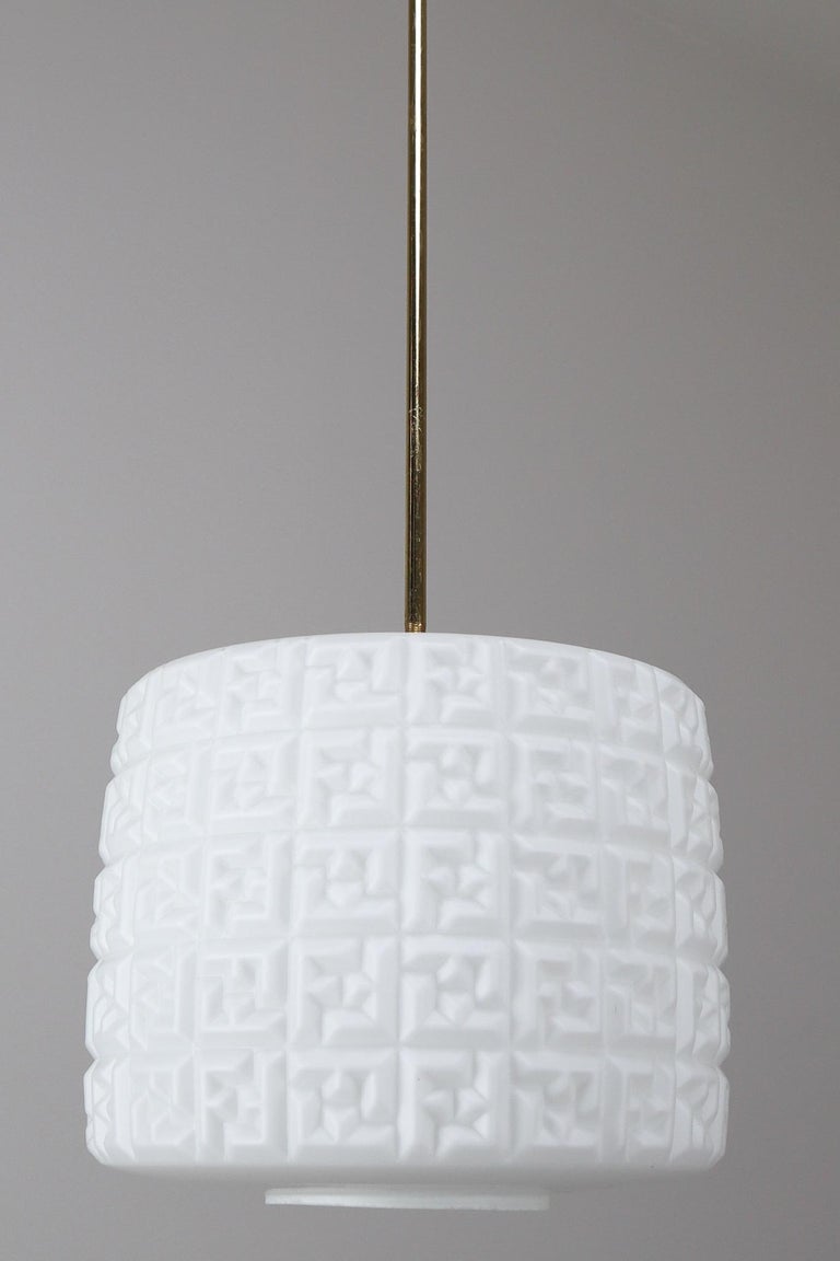 Large Set Midcentury Opaline and Brass Pendants with FF Logo For Sale ...