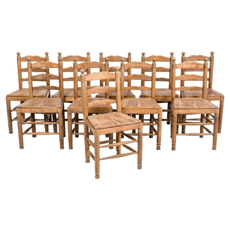 Large Set of Antique Solid Oak French Monastery Dining Chairs Up to 42 ...