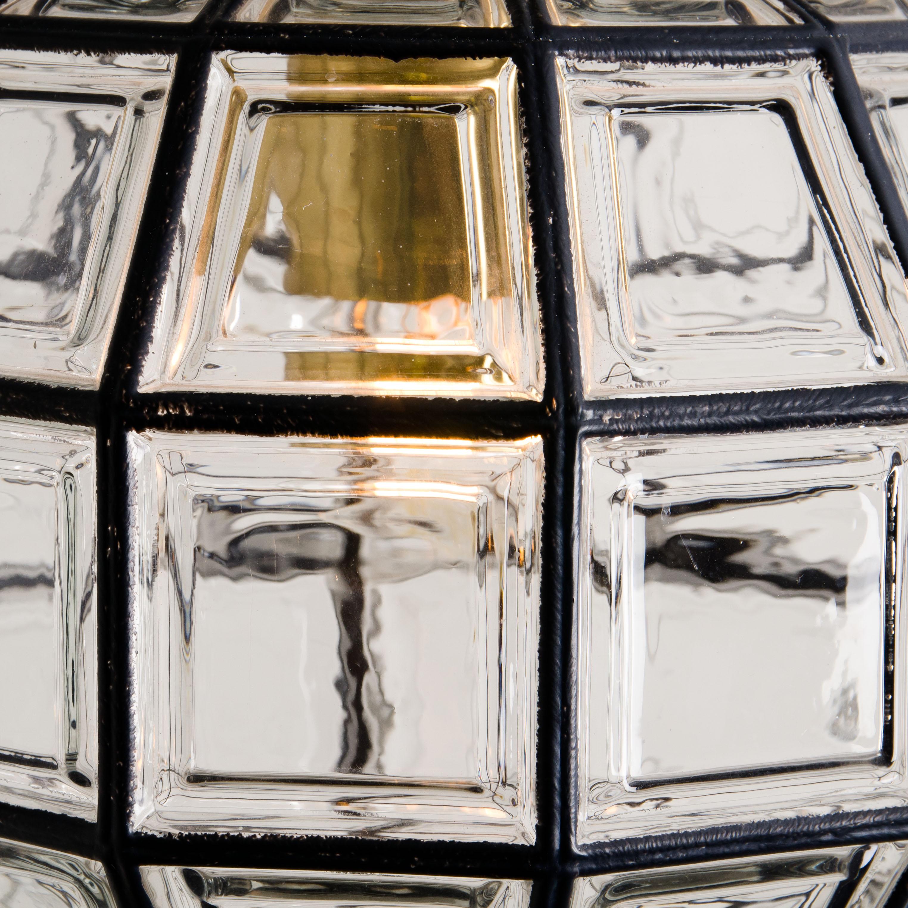 Large Set of Iron and Clear Glass Flush Mounts/Wall Lights by Limburg ...