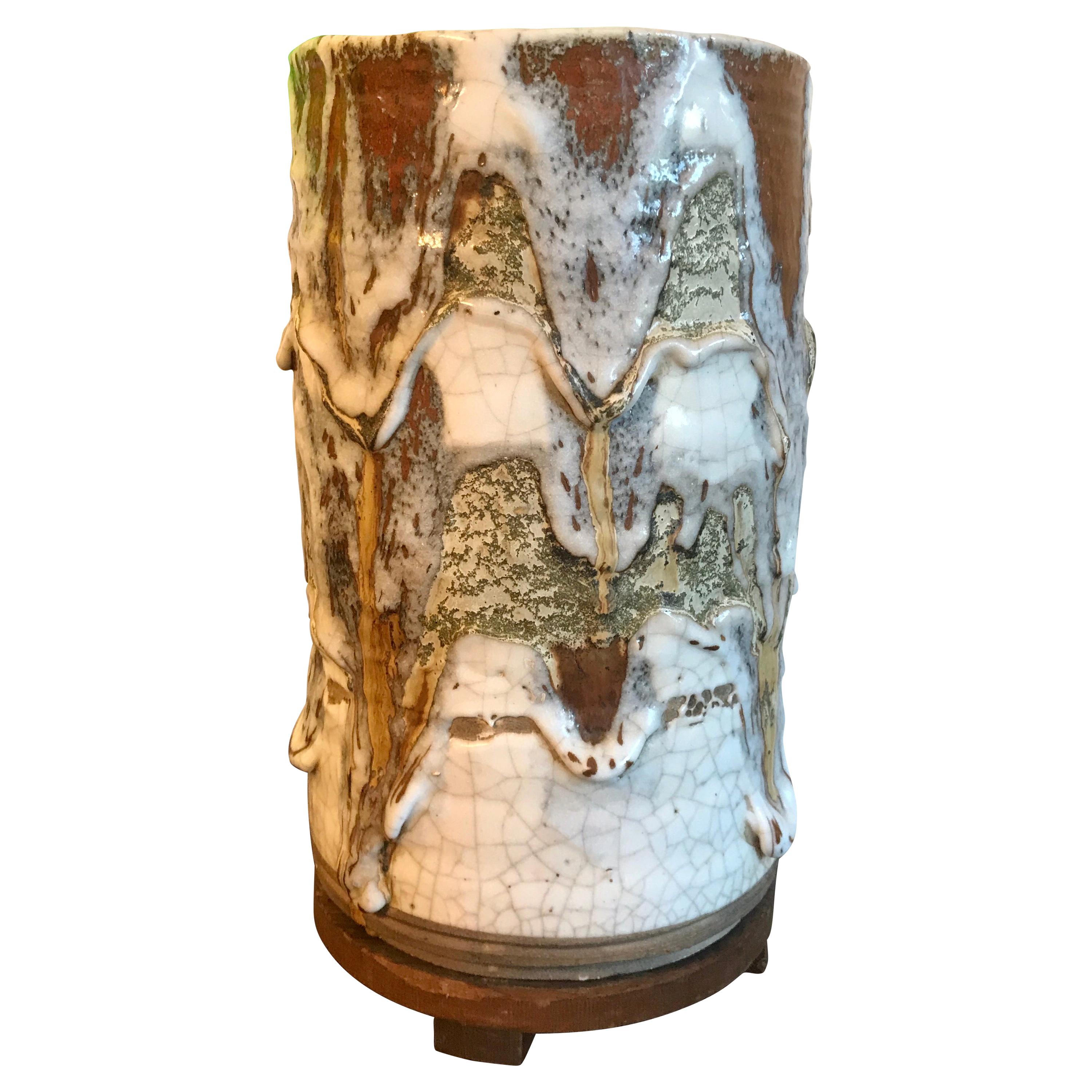 Huge Zanesville Homespun Norwalk Ring Rib Ware Art Pottery Vase at 1stDibs