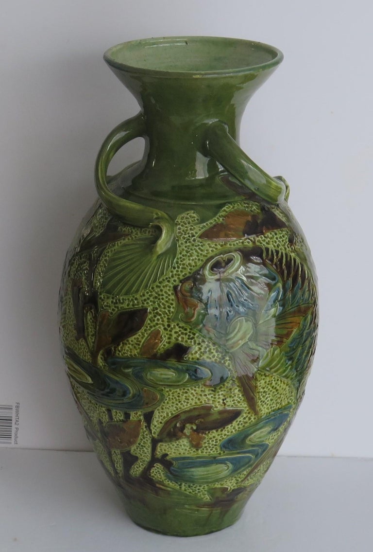 Large Sgraffito Fish Vase pottery by W L Baron of Barnstaple Devon ...