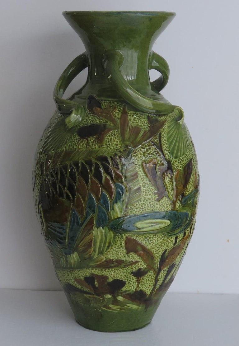 Large Sgraffito Fish Vase pottery by W L Baron of Barnstaple Devon ...