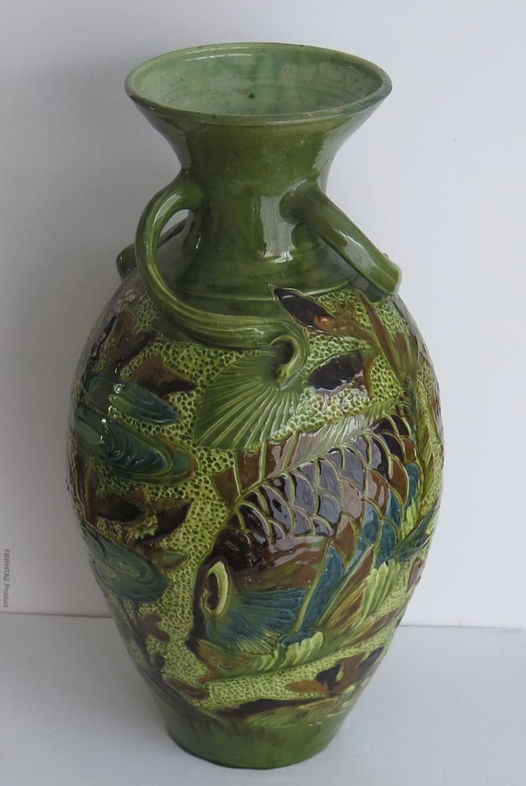 Large Sgraffito Fish Vase pottery by W L Baron of Barnstaple Devon ...