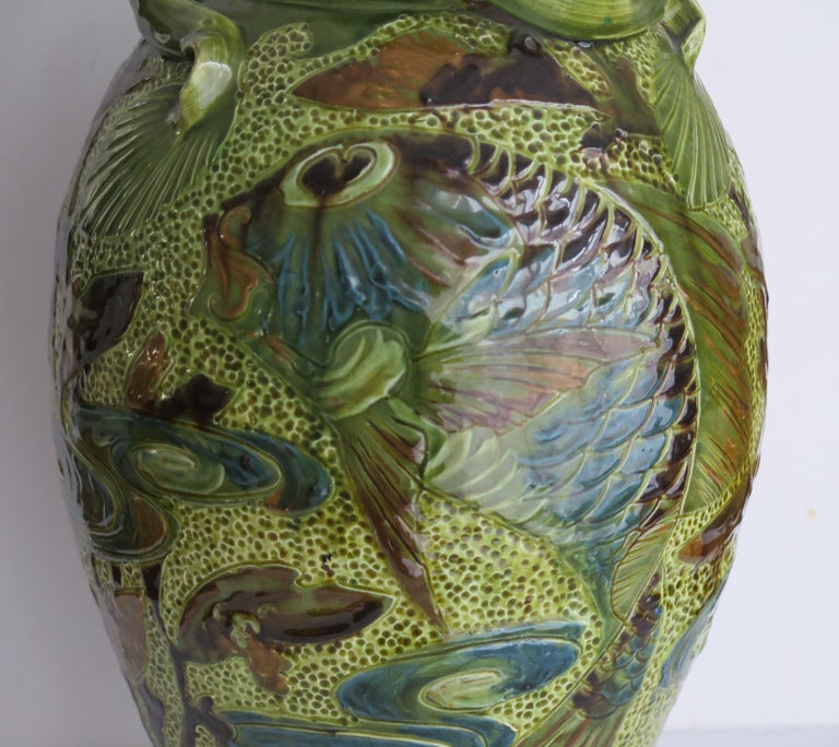 Large Sgraffito Fish Vase pottery by W L Baron of Barnstaple Devon ...