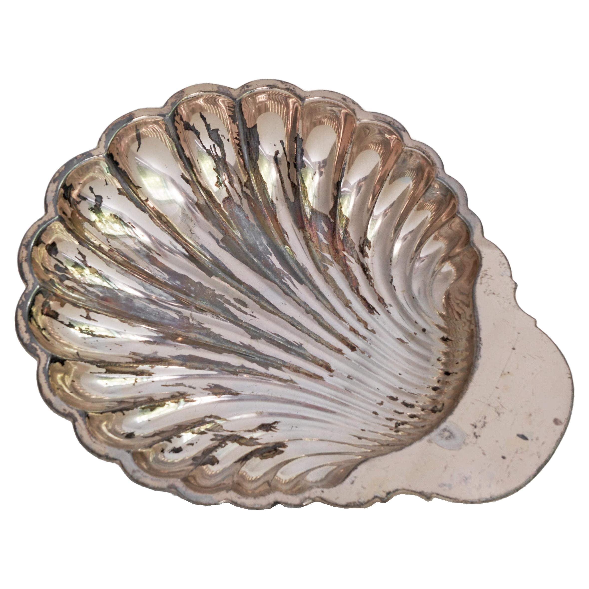 Large Shell Shaped Dish in Patinated Silver, 1960s at 1stDibs