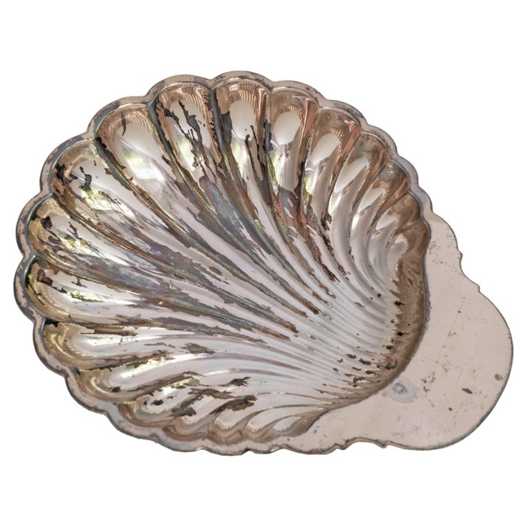 Large Shell Shaped Dish in Patinated Silver, 1960s For Sale at 1stDibs
