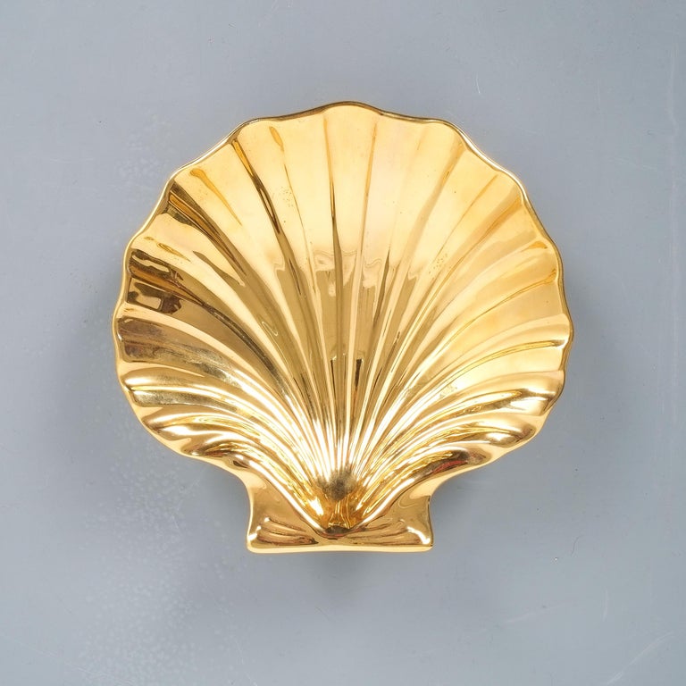 Large Shell Shaped Gold Ceramics Midcentury Bowl, Italy For Sale at 1stDibs