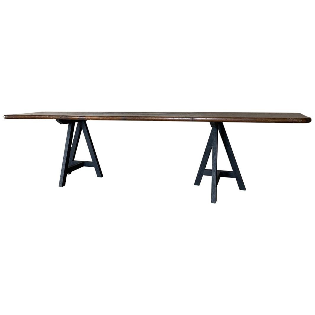 Large Side Table Console with 19th Century Walnut Top on Custom Oak ...