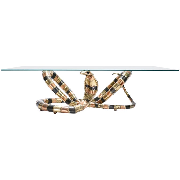 Large Signed French Isabelle Faure Cobra Coffee Table, 1970s at 1stDibs