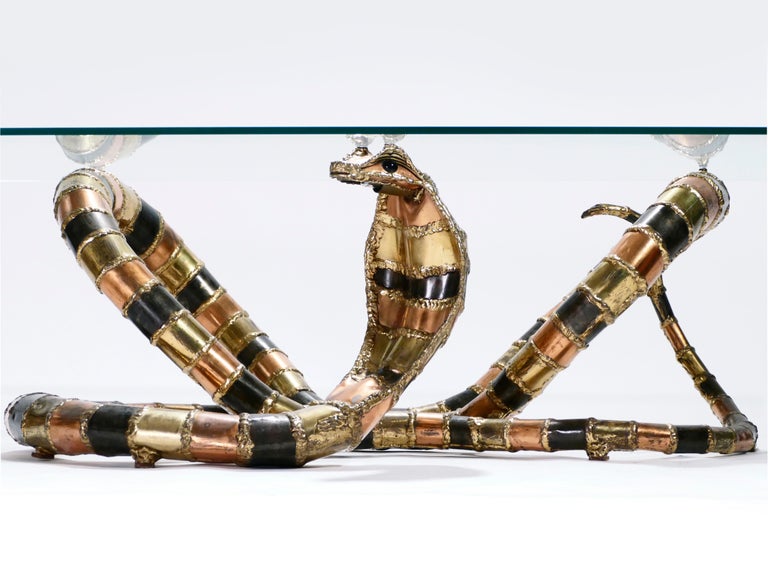 Large Signed French Isabelle Faure Cobra Coffee Table, 1970s at 1stDibs