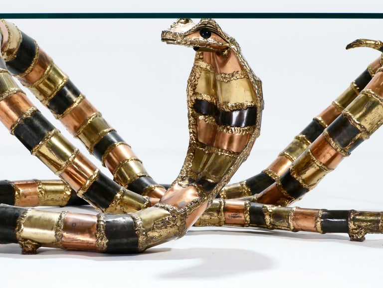 Large Signed French Isabelle Faure Cobra Coffee Table, 1970s at 1stDibs